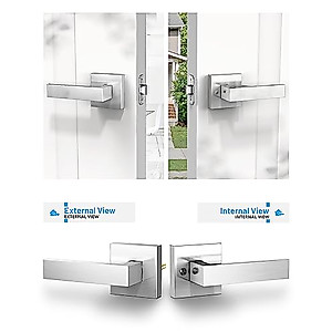 Zowill Door Handle Heavy Duty, Modern Square Door Lever, Passage Door Knobs, Reversible Interior Handles for Left Right Handled Doors for Bedroom, Bathroom and Living Room, Satin Nickel(1 Pack)