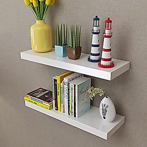 2 White MDF Floating Wall Display Shelves,Shelves for Wall Decor,Wall Shelves for Bedroom,Shelf Storage,Bookshelf Wall,Shelves for Bathroom,for Kitchen, Bathroom,Living Room, Bedroom,Book/DVD Storage