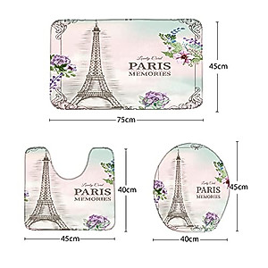 Amagical Paris Memories Eiffel Tower Pattern 16 Piece Bathroom Mat Set Shower Curtain Set Bath Mat Contour Mat Toilet Cover Fabric Shower Curtain with 12 Hooks