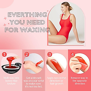 Syncerity Hair Removal Waxing Kit for Sensitive Skin, All-In-One Home Wax Kit with 4 Bags Wax Beads for Hair Removal, Hard Wax Kit for Fine Coarse Body Hair, Brazilian Bikini Face Legs