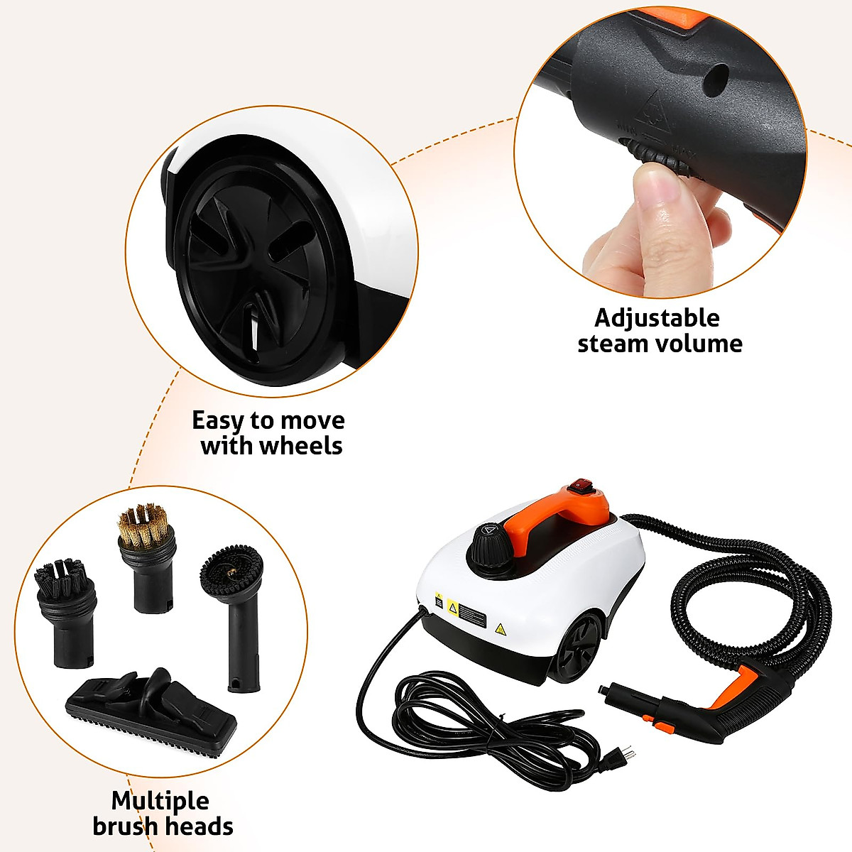 WICHEMI 1800W Steam Cleaner for Cleaning, Handheld Steamer High Pressure Steam Machine + 1800W High Temperature Floor Steam Mop Multipurpose Steam Cleaning Machine for Home Use Car Detailing