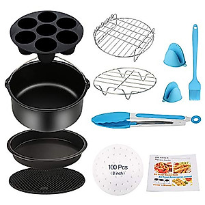 Air Fryer Accessories 11PCS for Phillips Ultrean Ninja Vremi Air Fryer, Fit all 3.7QT-4.0-5.8QT Power Deep Hot Air Fryer with Cake Barrel, Pizza Pan
