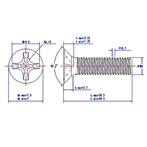 Xiaoyztan M4x50mm Phillips Countersunk Head Machine Screws Stainless Steel 304 Full Thread Metric Standard Mounting Hardware Fasterning Accessories, Pack of 50