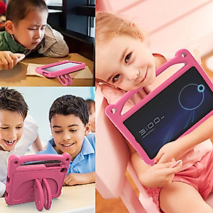 Alcatel Joy Tab 2 8 inch 2020 Kids Case(Model 9032Z) - SHREBORN Shockproof Handle Friendly with Stand for Metroby t-Mobile 8" 2020 Tablet(Pink)