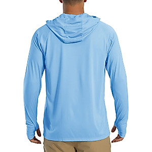 BIYLACLESEN Active Shirts Men Long Sleeve Sun Protection Hoodie Outdoor Performance T-Shirts Quick Dry Fishing Shirts Running Shirts Blue