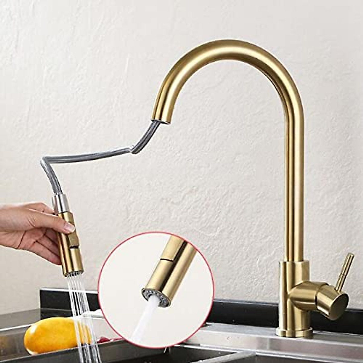 Kitchen Sink Faucet for Bar Farmhouse Commercial, Smart Touch Kitchen Faucets, Pull Out Sensor Touch Kitchen Faucet, Single Handle Dual Outlet Water Modes Mixer Faucet (Color : Gold with Sensor)
