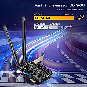 EDUP PCI-E WiFi 6 Network Card AX1800Mbps Bluetooth 5.2 Heat Sink 802.11AX 2.4Ghz/5.8Ghz Wireless PCIe Network Wi-Fi 6 Card PCI Express WiFi Adapters 6dBi Dual Band Antenna for Windows 11/10 64-bit