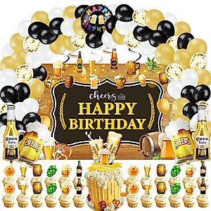 LXlucktim Beer Birthday Party Decorations for Men, 110 Pcs Aged to Perfection Party Supplies Balloons Garland Arch Kit for Mens 30th 40th 50th - Backdrop, Toppers, Balloon, Hanging Swirls