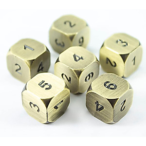 Gold Metal D6 Dice - Set of Six, Antique Finish