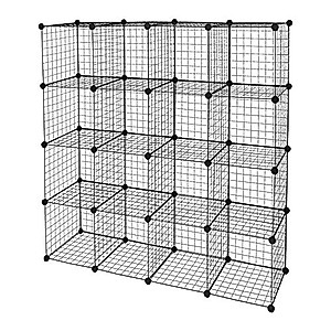 VINGLI Wire Cube Storage, 16-Cube Metal Grids Shelves, Stackable Storage Bins Multifunction Modular Bookcase Closet Cabinet Ideal for Living Room Bedroom, Home, Office