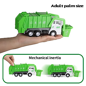 FIVEDAOGANG Garbage Truck Toy, 3 Pack Friction Powered Waste Management Garbage Truck Game with Front Load Dumpster, Back Dump Garbage,4 Trash Bins with 108 pcs Trash Cards, Gift for 3+ Years Old Kids