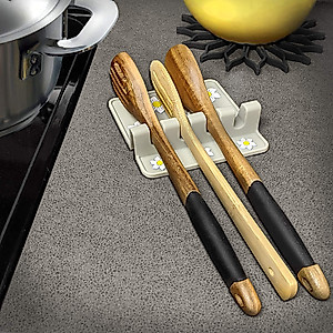 Utensil Organizer, Silicone Spoon Rest, Kitchen Utensil Holder, Spoon Rest for Stove Top, Spoon and Spatula Holder, Utensil Caddy, for Grill Tongs and Ladles, Farmhouse Utensil Holder (Flowers)