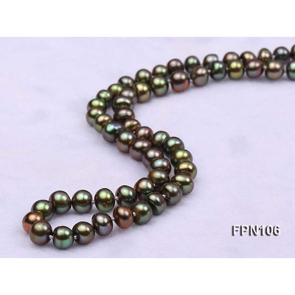 JYX Pearl Necklace 7-8mm AA Dyed-green Flat Freshwater Pearl Necklace 18"