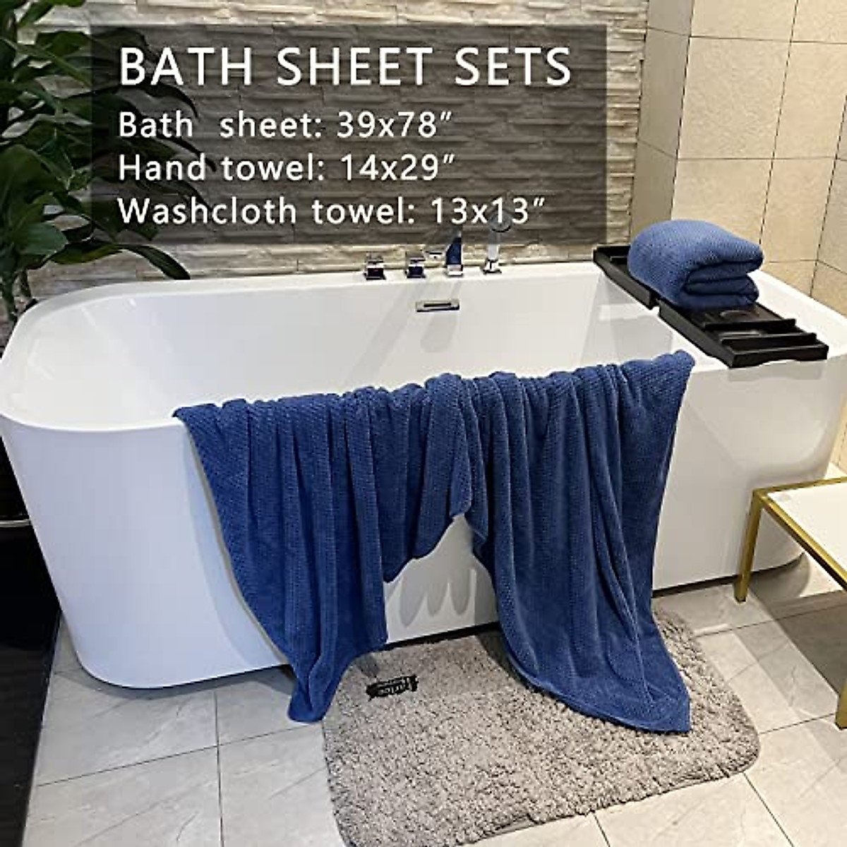 YTYC Towels,39x78 Inch Oversized Bath Sheets Towels for Adults Luxury Bath Towels Extra Large Sets for Bathroom Super Soft Highly Absorbent Microfiber Shower Towels 80% Polyester (Blue,6 Piece)