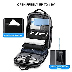 FENRUIEN Anti Theft Hard Shell Backpack 15.6-Inch,Expandable Slim Business Travel Laptop Backpack for Men,Water Resistant Grey Laptop Bag with USB Port