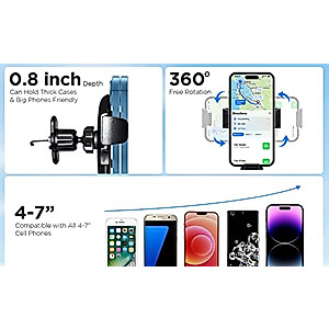NMOC [Upgraded] Polycarbonate Air Vent Cell Phone Holder for Car, Hands Free Mount With Adjustable Steel Hook, Compatible With Most Smart Phones Including iPhone 14 13 Galaxy S22 S21 S20 And More