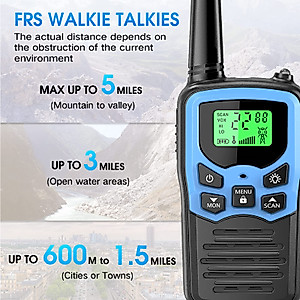 Walkie Talkies,MOICO Long Range Walkie Talkies for Adults Two-Way Radios with 22 Channels FRS VOX Scan LCD Display with LED Flashlight for Field, Survival Biking Hiking Camping 2 Pack (Blue)