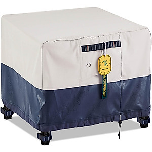 Patio Ottoman Cover Waterproof, Outdoor Garden Yard Ottoman Cover with Padded Handles, 600D Oxford Heavy Duty Patio Lawn Balcony Furniture Covers Waterproof,24" D x 34" W x 17" H,Fog/Navy
