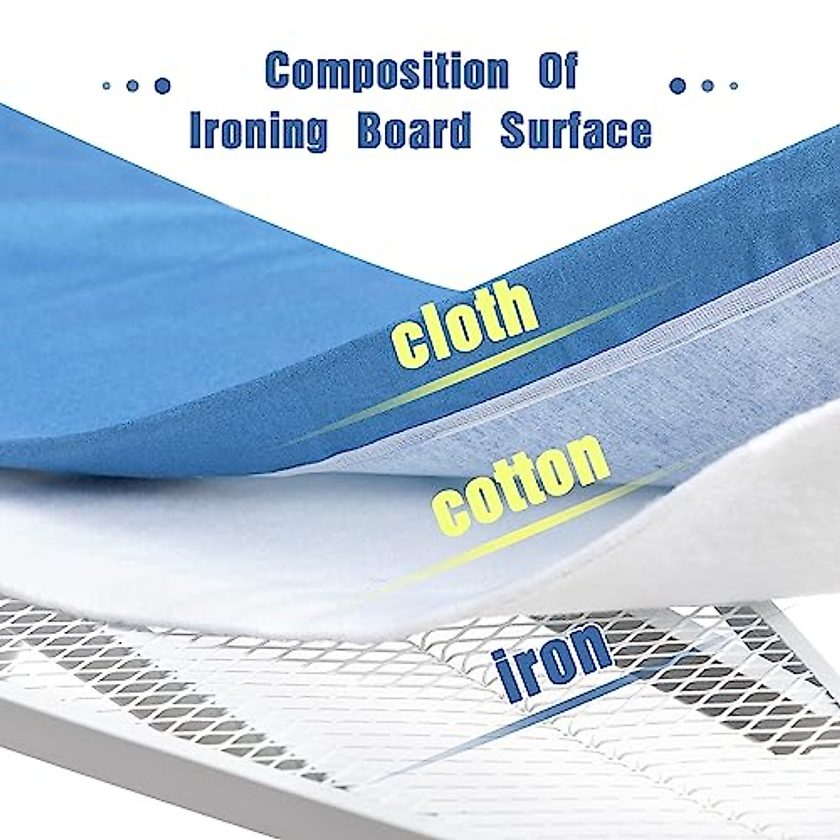 ALIMORDEN Space Saver Ironing Board 43" X 13" with Smart Hanger Adjustable Height 28"-35" Easy Storage, Heat Resistant Silicone Tray, Padded Top Blue