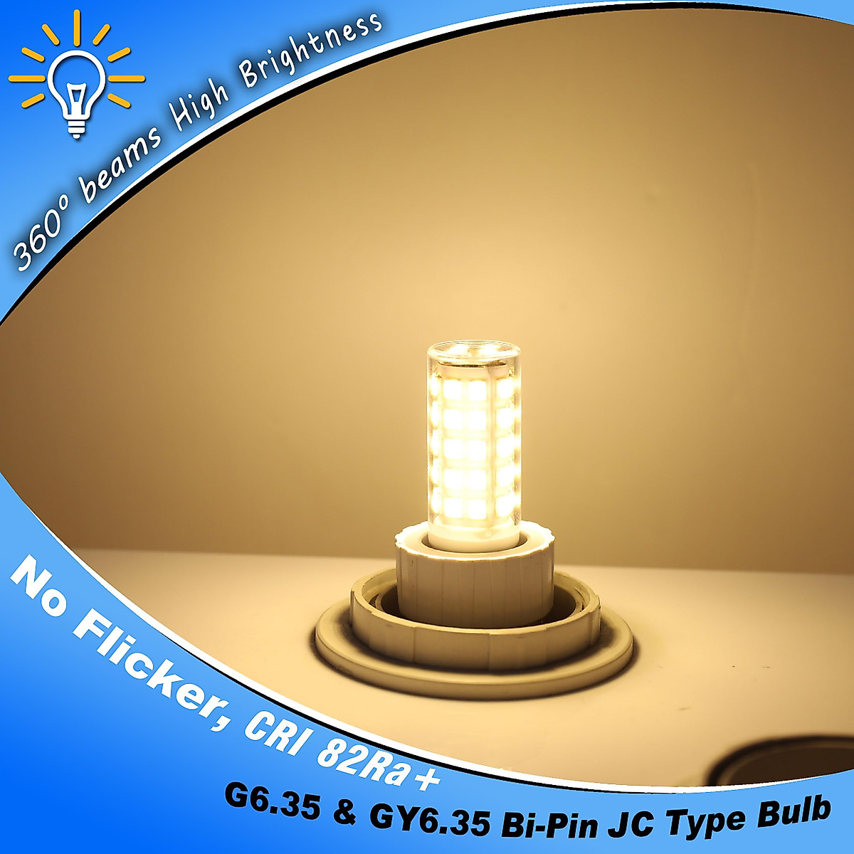 Heifymi GY6.35 LED Bulb 5W Equivanlent 50W Halgoen JC Type GY6.35/G6.35 Bi-Pin Base AC 100-240V Warm White 2700K for Chandeliers Pendant Under Counter Accent Kitchen Lighting, Non-Dimmable, 4 Pack