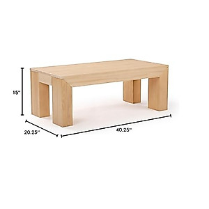 Plank+Beam Modern Rectangular Coffee Table, 40", Rectangle Coffee Table for Living Room, Mini Center Tables for Small Spaces, Small Living Space Tea Table, Blonde Wirebrush