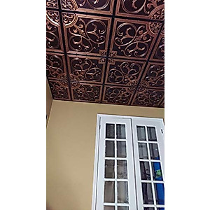 Lilies and Swirls-Faux Tin Ceiling Tile - Antique Copper 25-Pack
