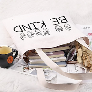 G2TUP ASL American Sign Language Gift ASL Be Kind Sign Reusable Canvas Tote Bag ASL Teacher Thank You Gift Shopping Handbag (ASL Be Kind Handbag)