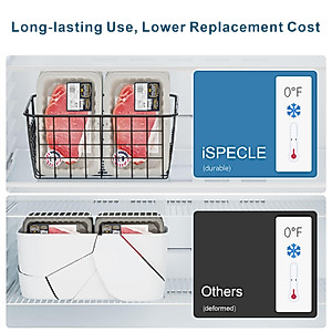 iSPECLE Upright Freezer Organizer Bins - 4 Pack Small Stand Up Freezer Baskets for 13 cu.ft Freezer, Easily Get Food with Handle and Stop Food Fall out from Freezer, Improve Air Circulation, Black
