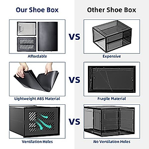 X-Large Shoe Storage Boxes, 8 Pack Black Shoe Box Clear Plastic Stackable, Foldable Plastic Shoe Boxes with Lids, Sneaker Storage for Sneakerheads, Shoe Holder Shoe Organizer Shoe Rack Shoe Bin, Fit for Men/Women US Size 13 (Black)