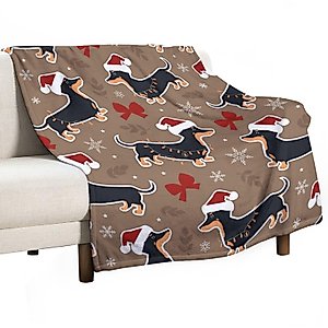 MEIKKO Cute Dachshund Puppy Blanket Fleece Cozy Warm Christmas Snowflake Bow Lightweight Throw Blanket for Couch Sofa Bed for Adults Kids Boys Teens Gift 50"x60"