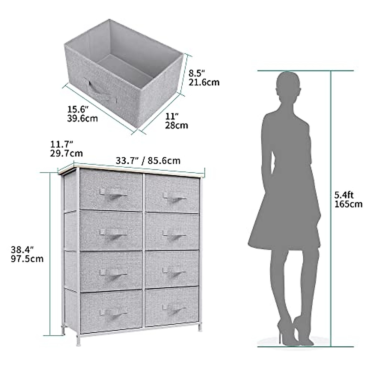 YITAHOME Storage Tower with 8 Drawers - Fabric Dresser with Large Capacity, Organizer Unit for Bedroom, Living Room & Closets - Sturdy Steel Frame, Easy Pull Fabric Bins & Wooden Top (Light Grey)