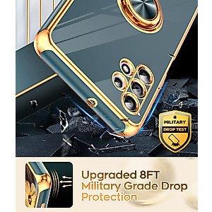 LeYi for Samsung Galaxy A32 5G Case with Tempered Glass Screen Protector [2 Pack] 360° Rotatable Ring Holder Magnetic Kickstand, Plating Rose Gold Edge Protective Case, Grey