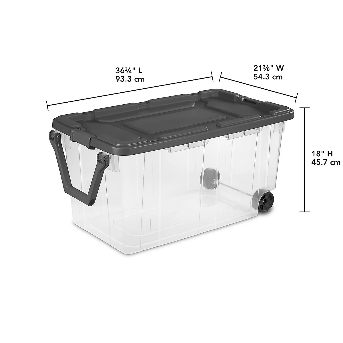 K&J CHIPMUNK Storage Bin 40 Gallon 160 Quart Plastic Rolling Stacker Box Wheeled Storage Box, Lidded Stackable Storage Bin Container for Home, Garage, and Camping Clear Base & Gray Lid 2-pack