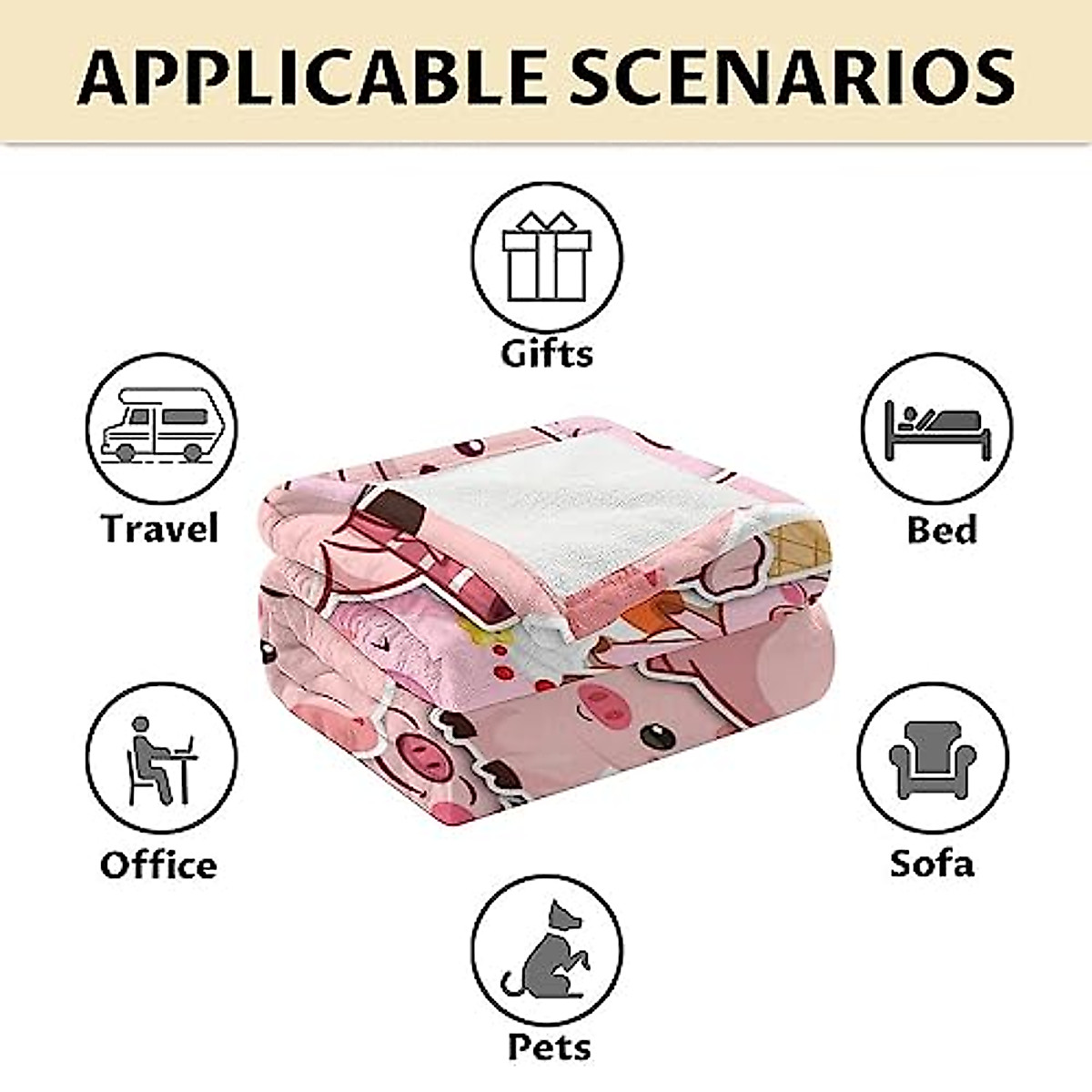 Pig Blanket Gifts - 50x60 Inches Cute Throw Blanket for Women & Girls - Pink Soft Fuzzy Plush Blankets for Bed, Couch, Sofa