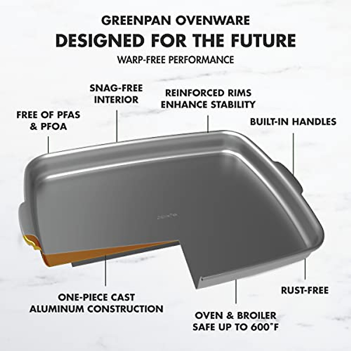 GreenPan Premiere Ovenware Healthy Ceramic Nonstick 1 lb. Loaf Baking Pan, Cast Aluminum, Warp-Free, Oven and Broiler safe to 600F,Dishwasher Safe, PFAS-Free, Gray