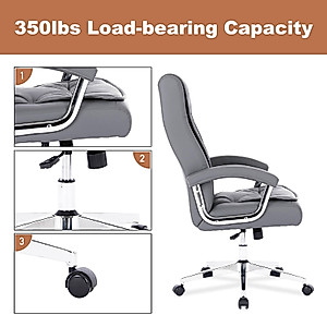 Hoxne Leather Executive Office Chair with Arms and Wheels, High Back Ergonomic Computer Desk ChairAdjustable Height Swivel Office Desk Chair, 350LBS Capacity (Gray)