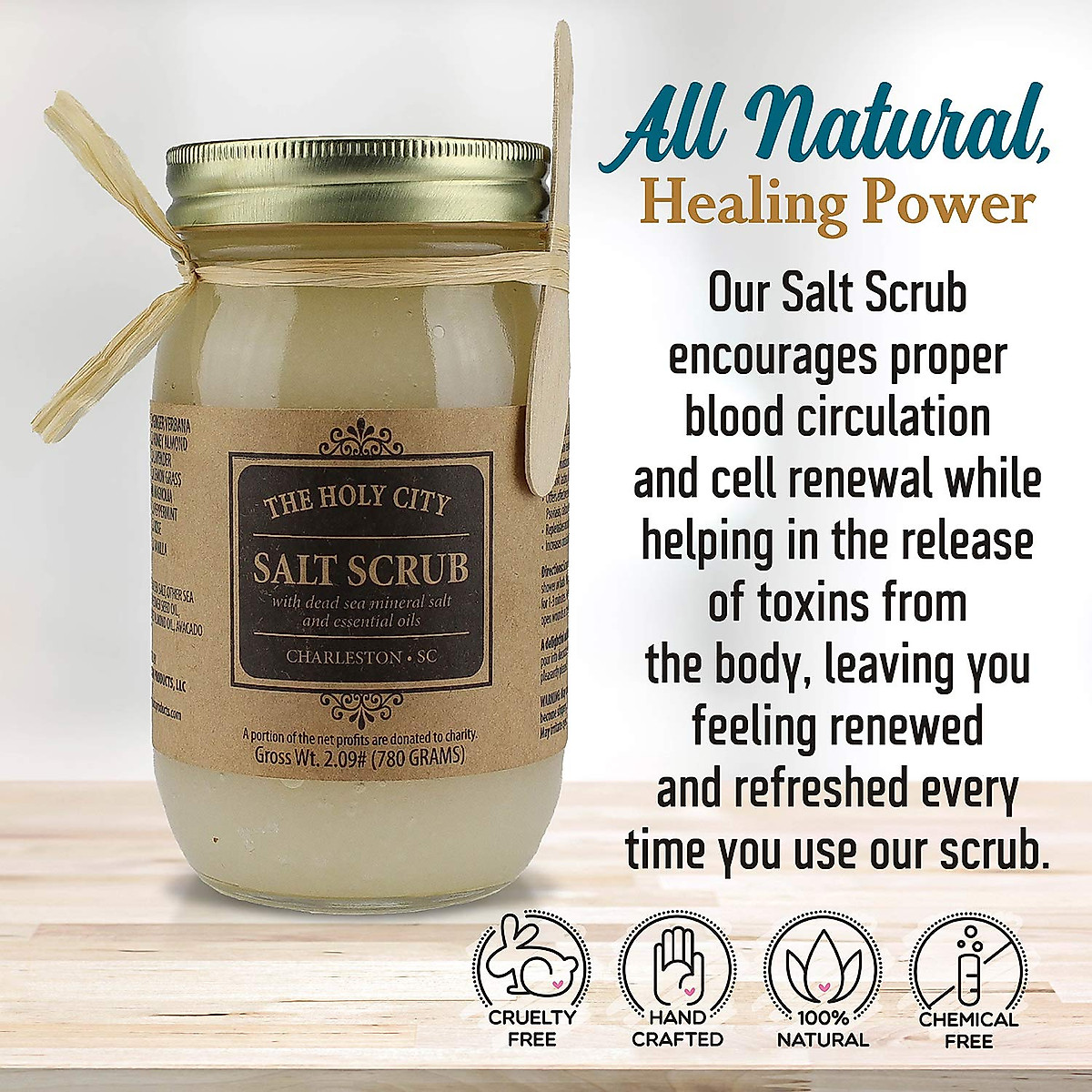 Exfoliating Body Scrub - Pure Dead Sea Salt Scrub for Hands and Body, 16 fl oz Hydrating Moisturizing Skin Care for Body Acne, Wrinkles (Honey Almond)