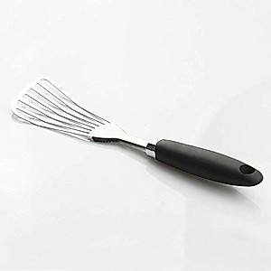 304 Stainless Steel Fish Spatula, Non-Slip Ergonomic Handle Slotted Spatula, Black