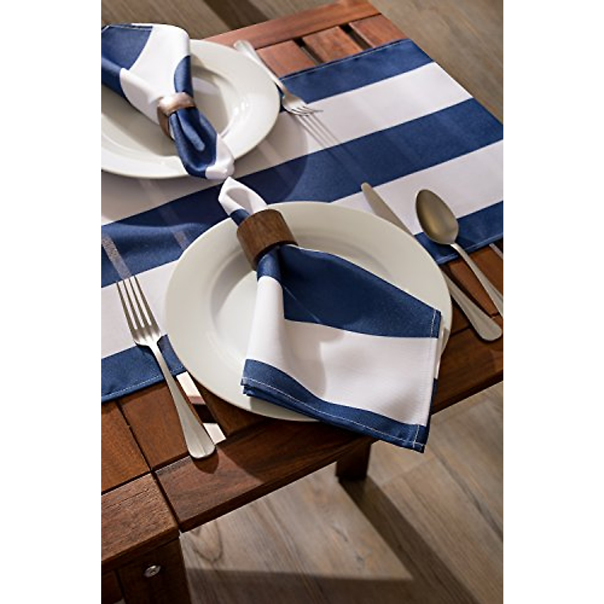 DII Cabana Stripe Outdoor Tabletop Collection, Stain/Wrinkle Resistant & Waterproof, Table Runner, 14x72, Nautical Blue