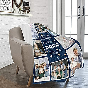 HUGLAZY Gifts for Papa Grandpa Personalized Custom Customized Blankets with Photos Happy Fathers Day Birthday Gifts with Photos Picture Blankets Throw Gifts for Grandfather from Grandkids