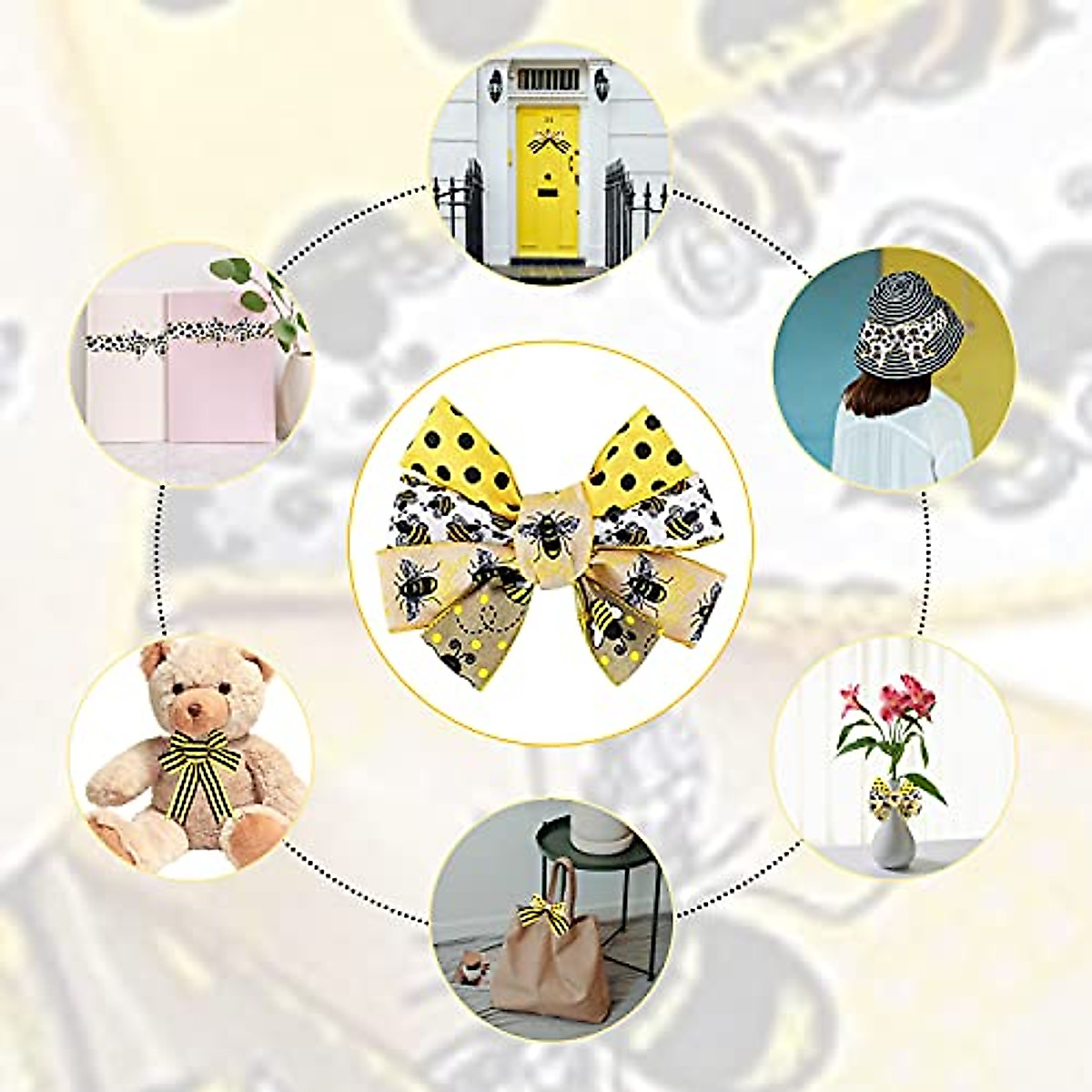 6 Rolls 40 Yards Bee Ribbon Wired Edge Ribbon Honeybee Ribbon for Crafts Wrapping Easter Party Decorations Bee Themed Decorations Bee Baby Birthday Party Supplies