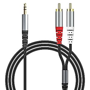 RCA to 3.5mm AUX Cable, (1.5M/4.9Feet) 3.5mm 1/8 to RCA 2-Male Headphone Jack Adapter Y Splitter Premium Stereo Audio Cord for Smartphones, Tablets, HDTV,or MP3 Players, Speakers