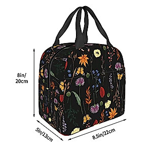 Midnight Dark Wild Forest Nature Floral Reusable Insulated Lunch Bag For Women Men Waterproof Tote Lunch Box Thermal Cooler Lunch Tote Bag For Work Office Travel Picnic