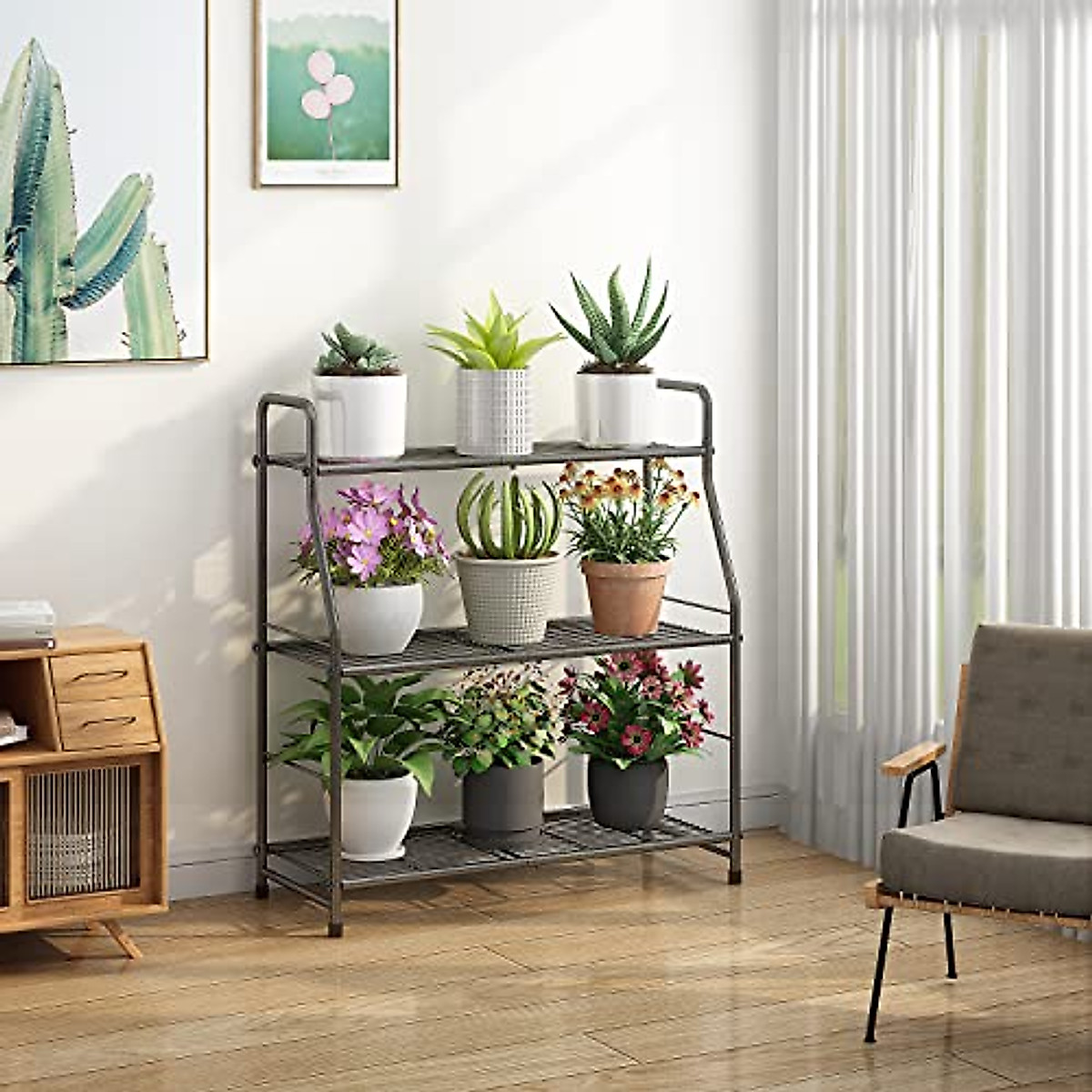 Simple Trending Plant Stand 3-Tier Plant Shelf for Indoor Outdoor, Black