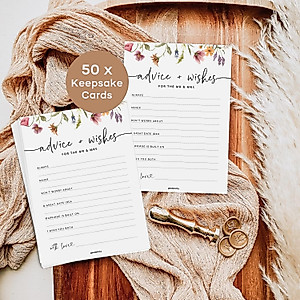 Advice and Wishes for the Mr and Mrs, Floral Wedding Advice Cards, Bridal Shower Games, Wildflower Advice for Bride Cards, Flower Advice Cards for Bridal Shower, Wedding Registry Ideas, 50 Pack