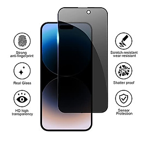 iPhone 14 Pro Max Privacy Screen Protector,2 Pack 14 Pro Max Screen Protector Tempered Glass Compatible With iPhone 14 Pro Max, Sensor Protection,Dynamic Island Compatible,Case Friendly Tempered Glass Film,[9h Hardness]