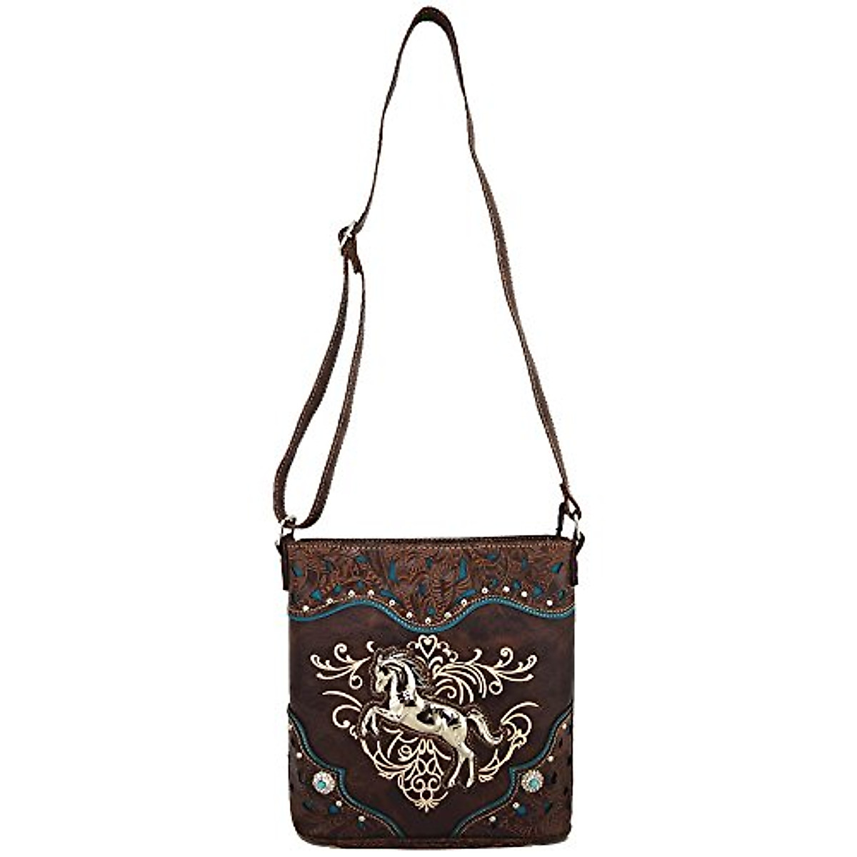 Western Cowgirl Style Horse Cross Body Handbags Concealed Carry Purses Country Women Single Shoulder Bag (Coffee)