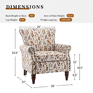 HULALA HOME Modern Wingback Accent Chair with Wood Legs & Removable Cushion, Comfy Upholstered Armchair with Nailhead Trim, Floral Pattern Single Sofa Chair for Living Room Bedroom, Yellow