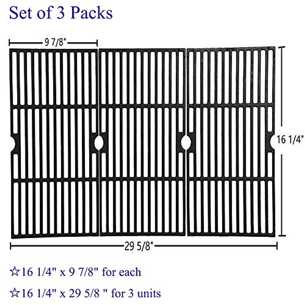 GasSaf Grill Grates Replacement for Backyard GBC1255W, GBC1460W, BC1461W, Uniflame GBC1059WB, GBC1143W-C, Better Homes & Garden GBC1362W, GBC1562W and Other Grills (16 1/4 X 29 5/8")(Set of 3-Pack)