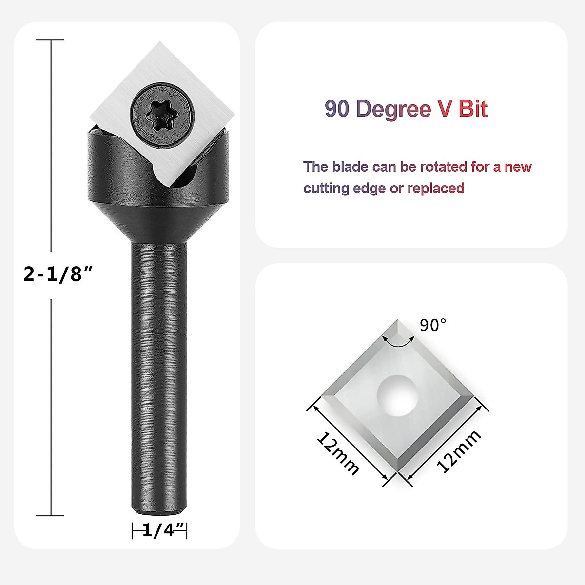 SpeTool Carbide Insert 90 Degree V Groove Router Bit 1/4 Inch Shank Single Flute CNC Wood Engraving Router Bits Woodworking Chamfer Carving Tool